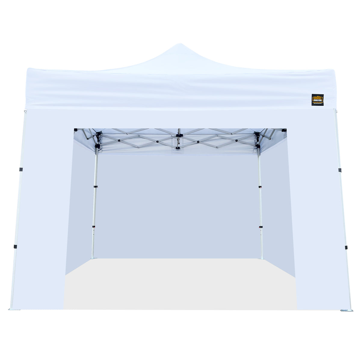 Enclosed White Pop Up Tent with Zippered Door Wall